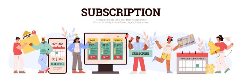 Subscription Concept Banner with People Choosing Subscription Plan ...