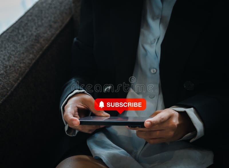 Subscription Concept. Big Red Subscribe Button with Bell Icon Appear on ...