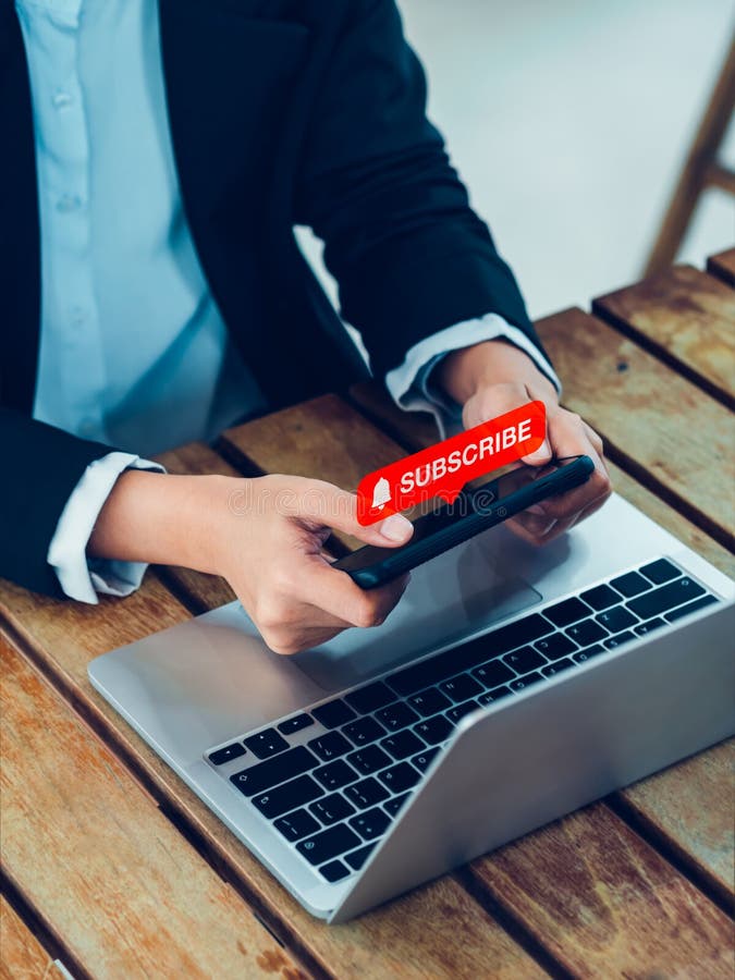 Subscription Concept. Red Subscribe Button with Bell Icon Appear on ...
