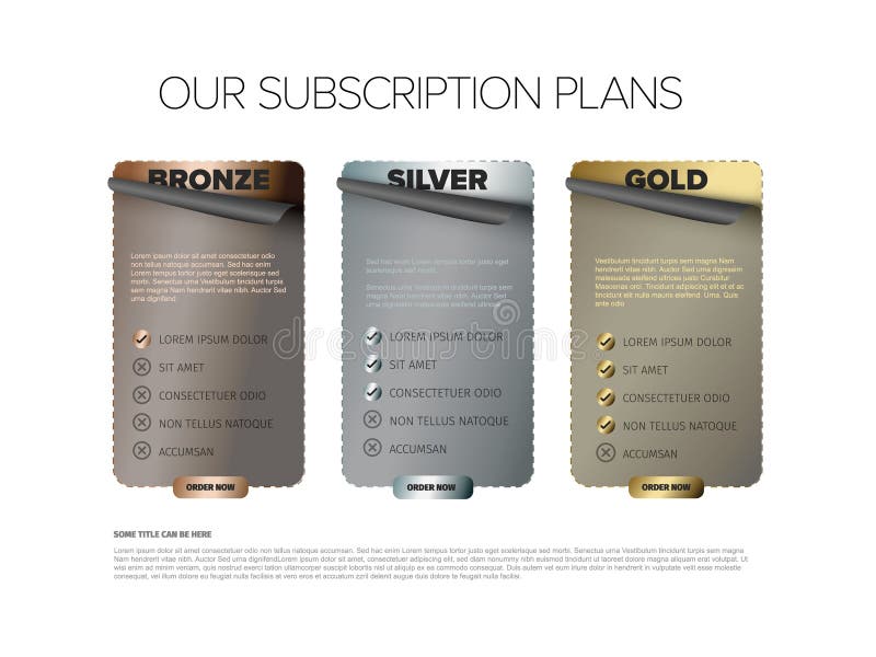 Subscription Plans Overview with Three Options - Bronze, Silver Nad ...