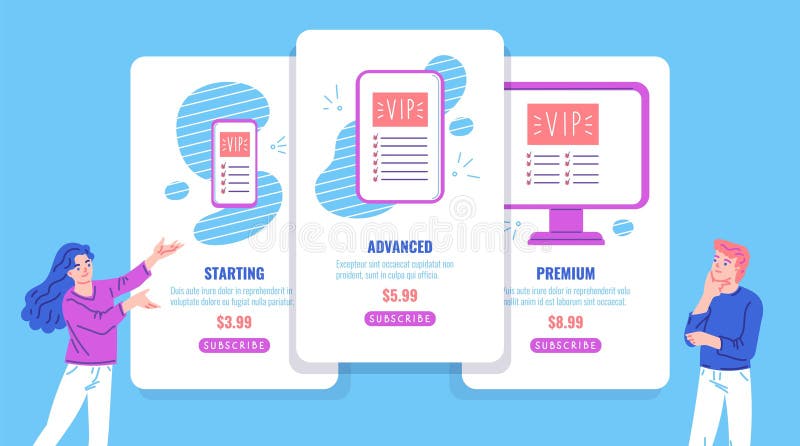 Subscription Plans - Starting, Advanced and Premium, Flat Vector ...