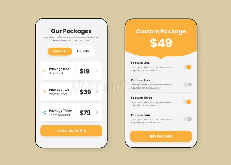 Subscription Pricing and Custom Package Screen Mobile App Ui Design ...