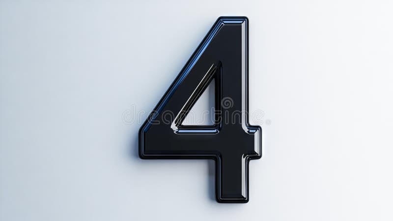 A Substantial Black Digit Four on a White Surface, Representing ...
