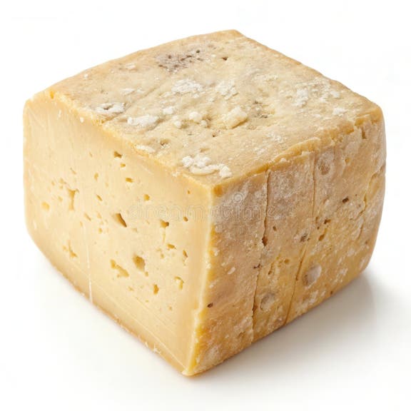 Chunk of Aged Cheese on a White Background Showcasing Its Texture and ...