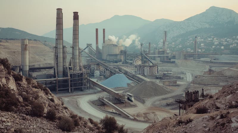 A Substantial Large Cement Factory Equipped with Extensive Industrial ...