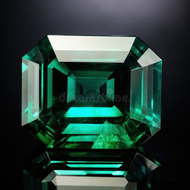 A Substantial, Large Emerald Cut Emerald is Carefully Placed on a Black ...