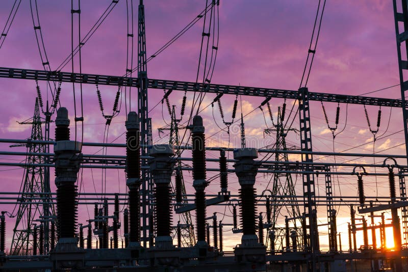 Substation on the Dramatic Sky Background Stock Image - Image of ...
