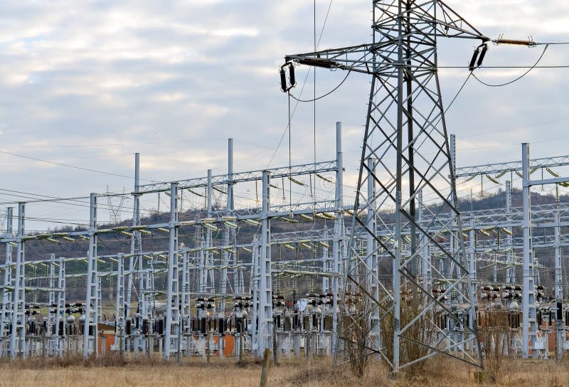 Collector Substation for a Wind Farm Stock Image - Image of high, farm ...