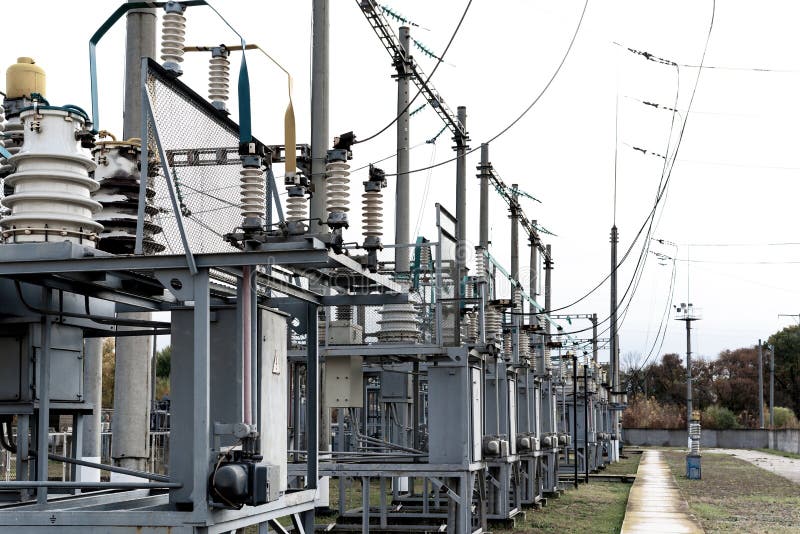 Substation with High Voltage Equipment in Open Space Stock Photo ...