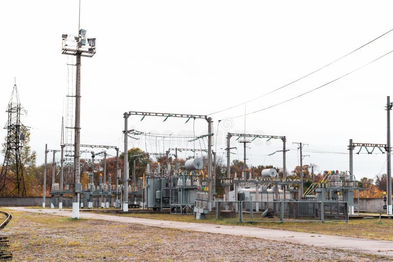 Substation with High Voltage Equipment in Open Space Stock Photo ...