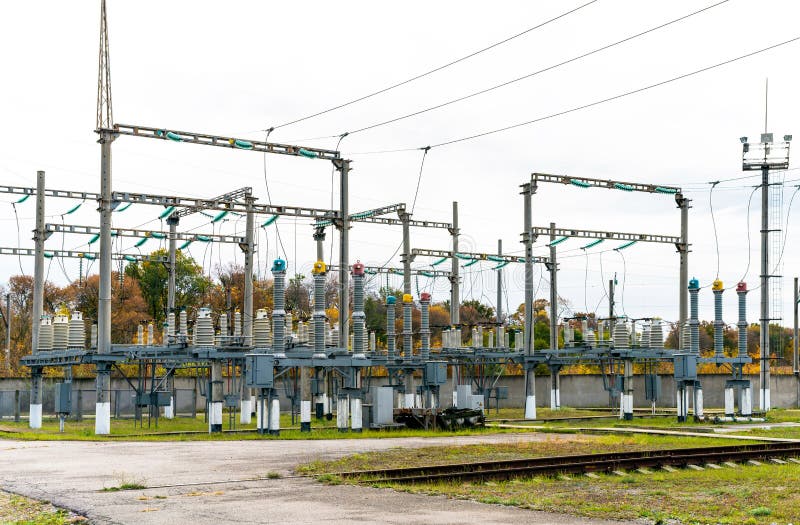 Substation with High Voltage Equipment in Open Space Stock Photo ...