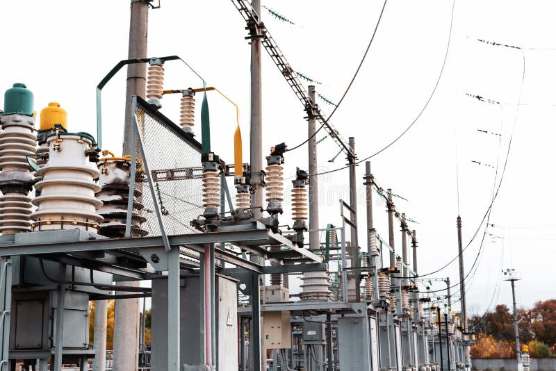 Substation with High Voltage Equipment in Open Space Stock Photo ...