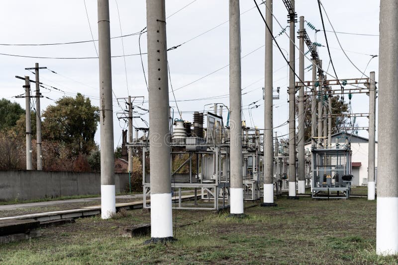 Substation with High Voltage Equipment in Open Space Stock Image ...