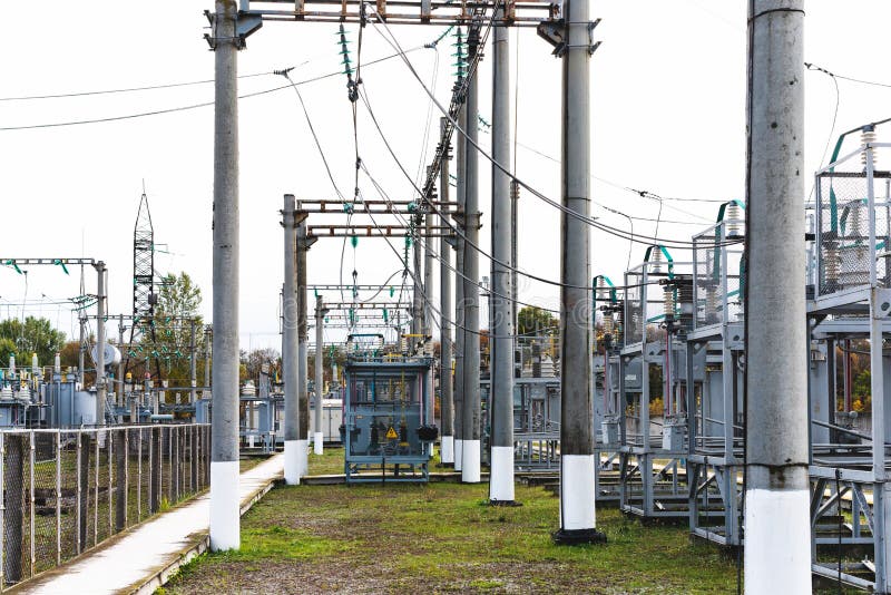 Substation with High Voltage Equipment in Open Space Stock Photo ...