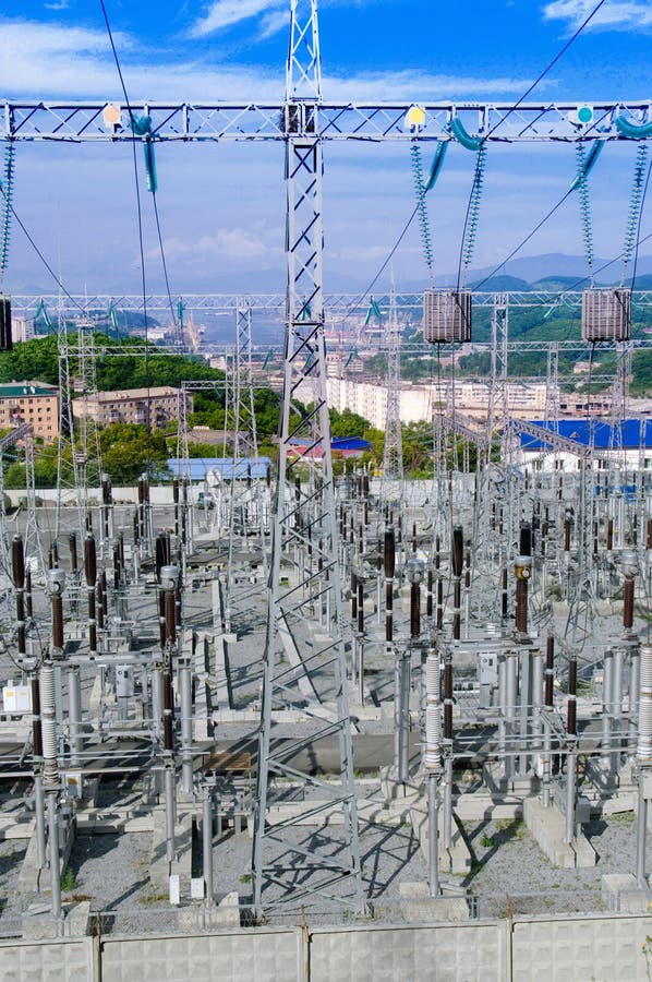 The Substation and Power Transmission Lines. Stock Photo - Image of ...