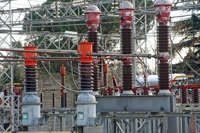 Substation with Switches and Breakers Stock Photo - Image of iron ...