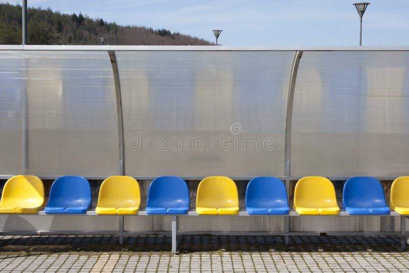 Football Substitutes Empty Bench Stock Image - Image of europa ...