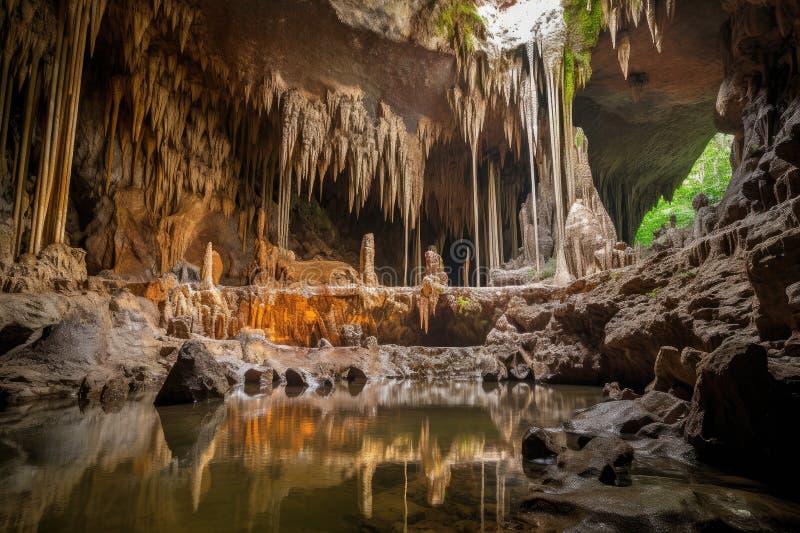 Subterranean Cavern, Filled with Natural Rock Formations, Stalactites ...