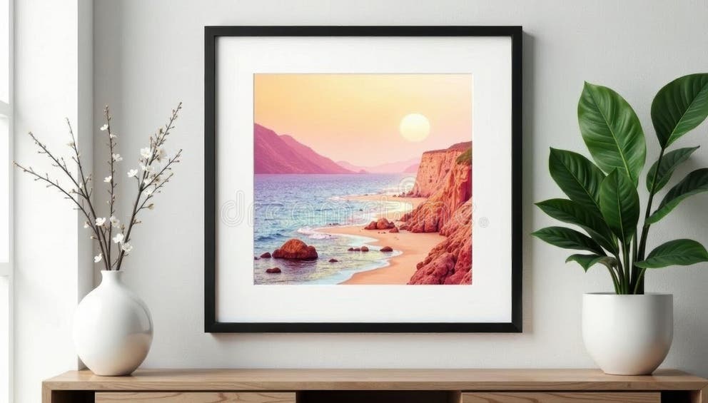 Subtle Black Frame, Bright White Mat Showcasing Artwork , White, Modern ...