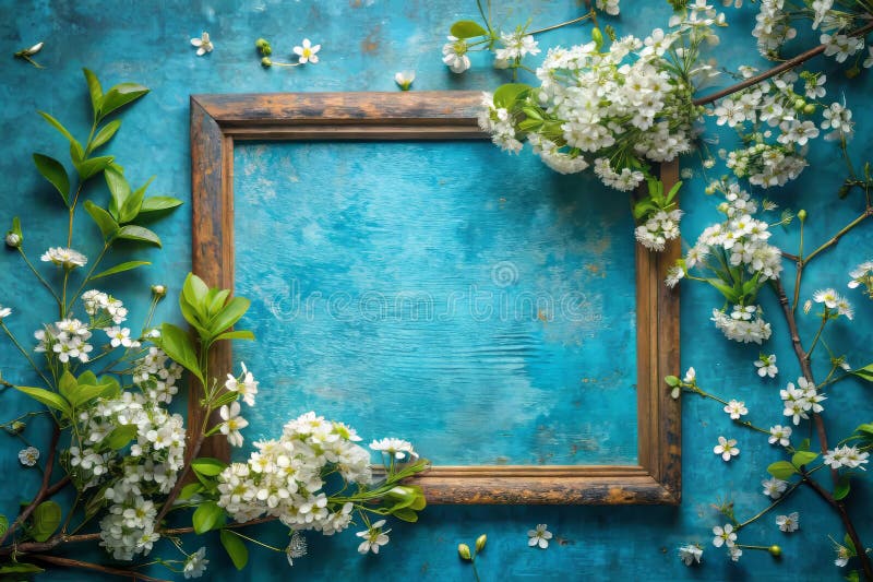 Subtle Blue Textured Background Encased by Delicate White Floral Border ...