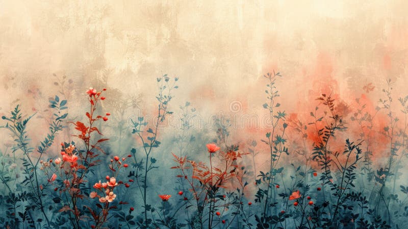 Subtle Botanical Patterns Over a Soft Gradient, Creating an Abstract Nature-inspired Backdrop ...