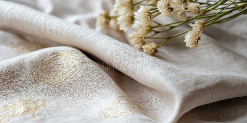 Subtle Cream Linen Texture Intricate Golden Weaving Patterns Natural ...