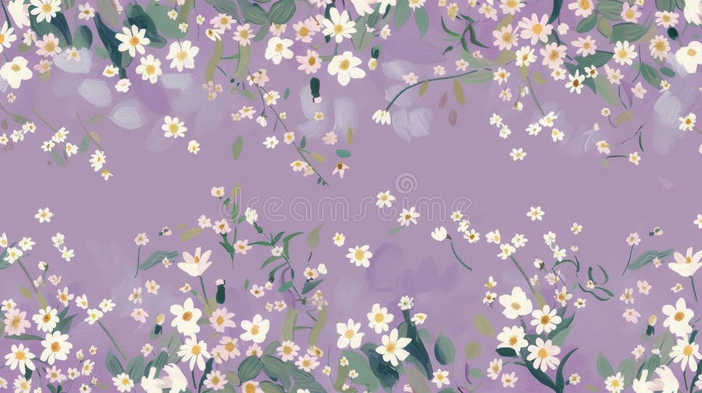Subtle Easter Floral Pattern Border with Tiny Daisies on Soft Lavender ...