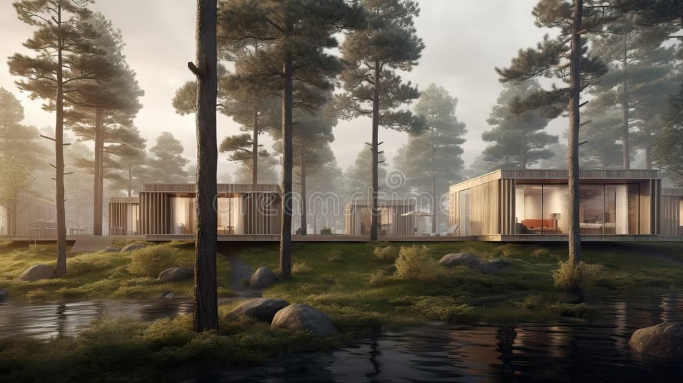 Subtle Elegance: Forest Landscape with Tree Line and Building AI ...