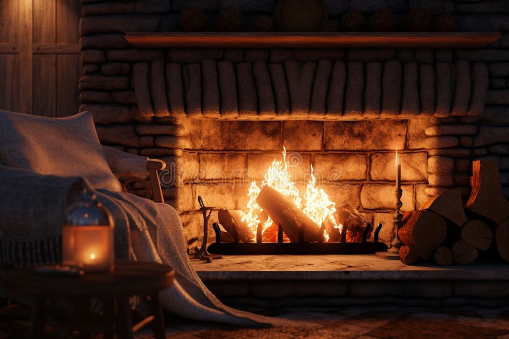 Subtle Flames Flickering in a Cozy Fireplace Creat Stock Illustration ...