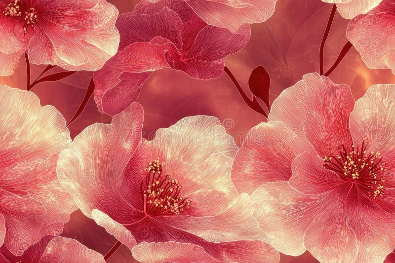 Subtle Floral Outlines in Pastel Pink Create Serene Atmosphere Stock ...