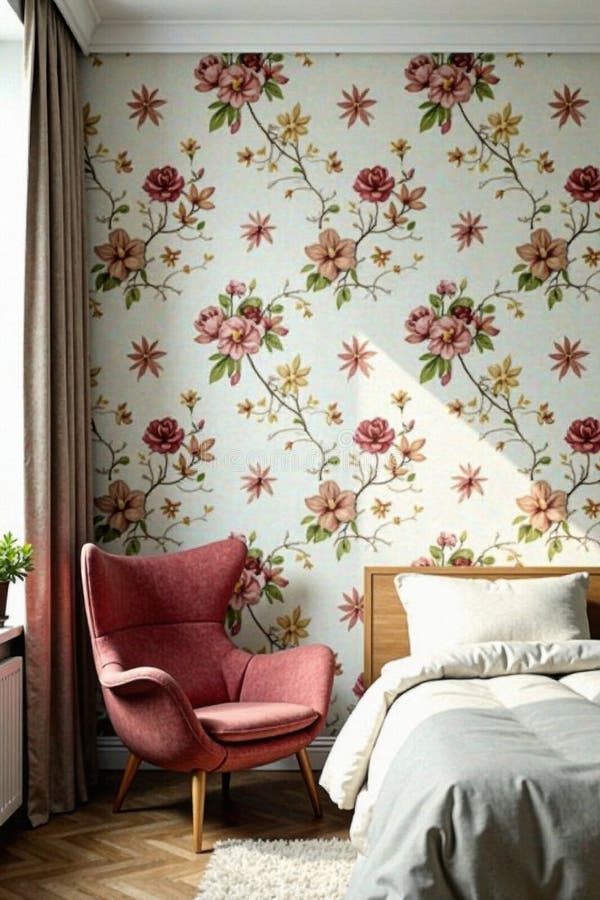 Subtle Floral Pattern on an Apartment S Feature Wall , Delicate, Bright ...