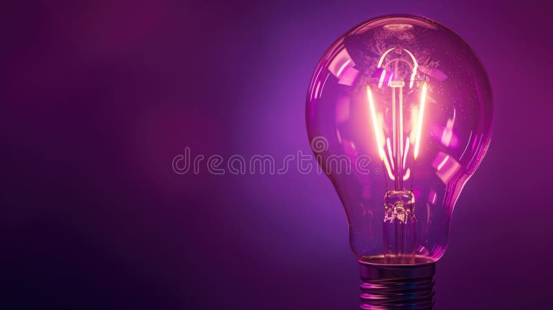 Subtle Glow of a Transparent Light Bulb on a Deep Purple Background ...