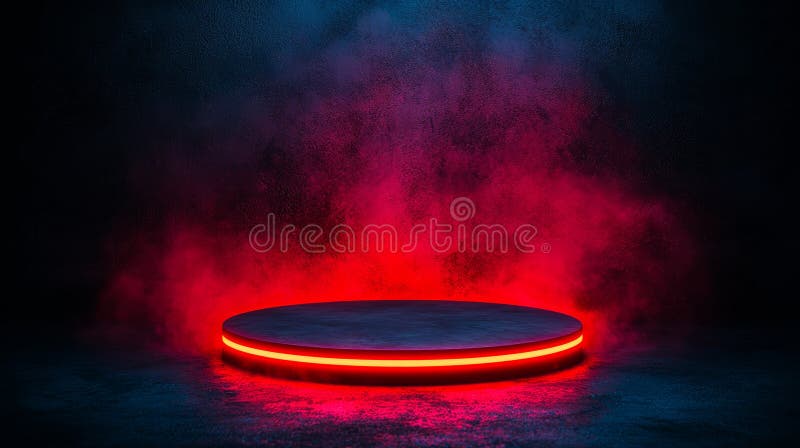 Subtle Glowing Round Podium with Red Light on Dark Background in a 3D ...