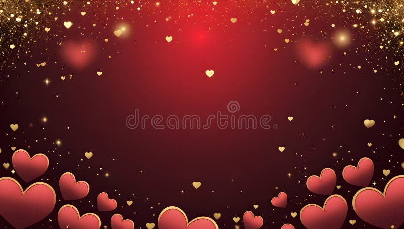 Subtle Heart-patterned Deep Red Background with Elegant Golden Light ...
