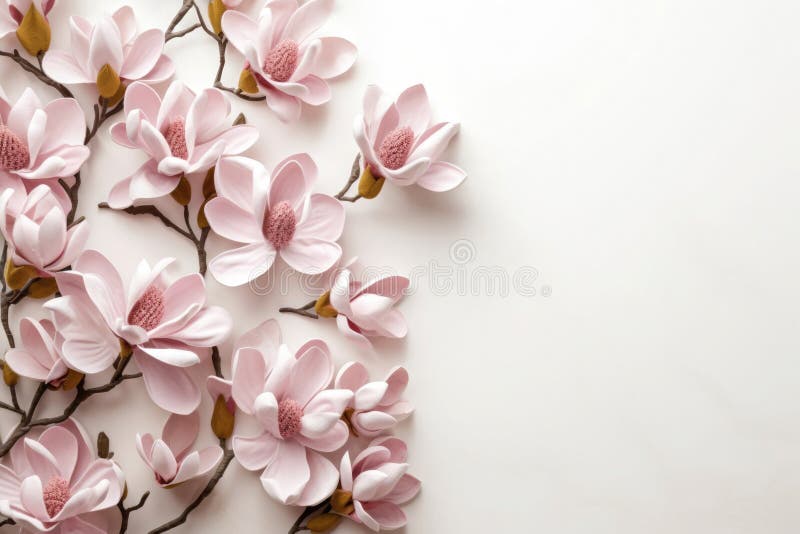 Subtle Magnolia Blooms Adorn a Pristine Backdrop, Symbolizing Spring ...