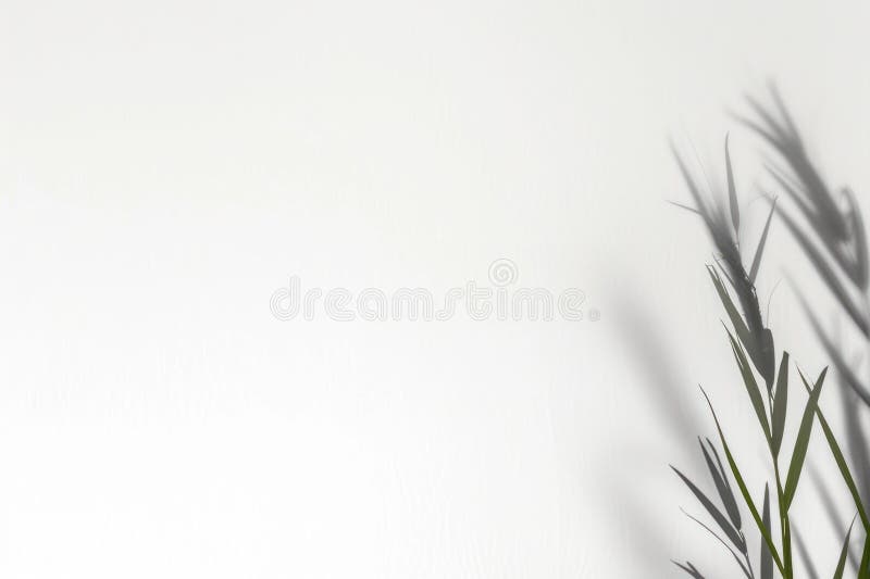 Subtle Nature Abstraction: Gray Shadows & Delicate Grass on White Wall ...