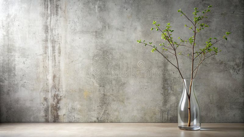 Subtle Nature Touch Concrete Wall Backdrop with Glass Vase and Branch ...