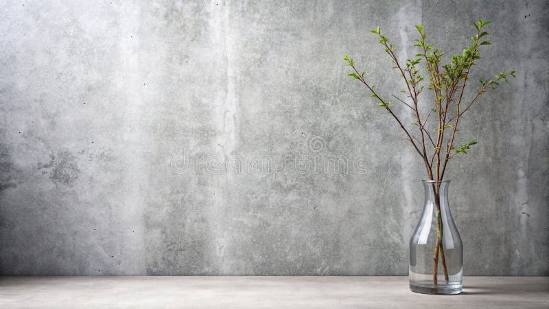 Subtle Nature Touch Concrete Wall Backdrop with Glass Vase and Branch ...