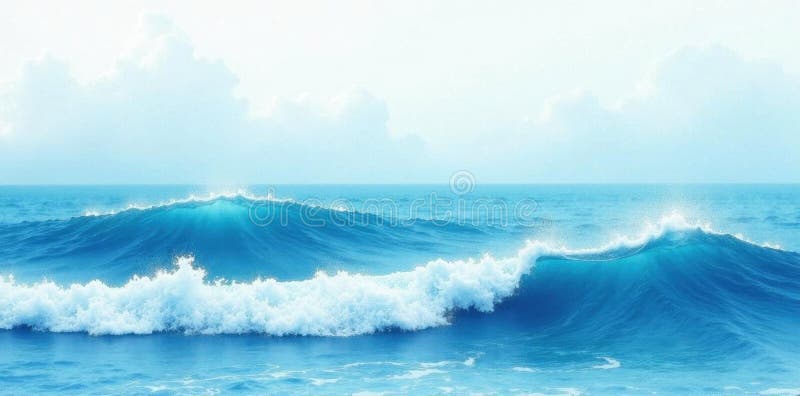 Subtle Pastel Blue Watercolor Wash Depicting Rolling Ocean Waves ...