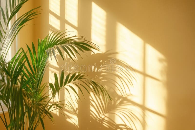 Subtle Plant Shadows on Minimalist Soft Yellow Background Stock Photo ...