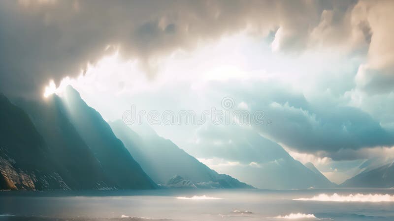 Subtle Rays of Light Peek through the Clouds Above a Calm Lake, Subtle ...