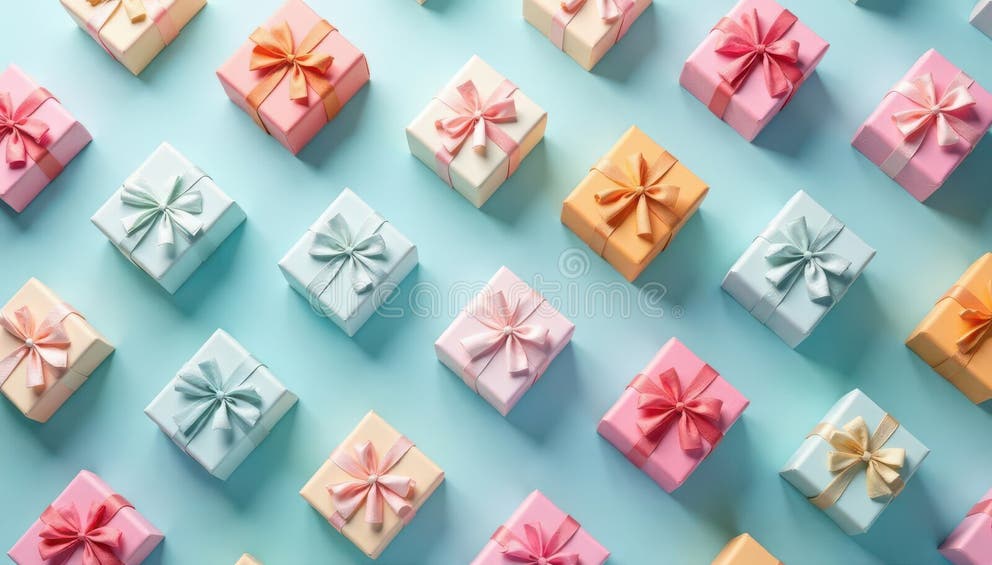 Subtle Repeating Gift Box Pattern, Pastel Colors, Illustration, Blue ...