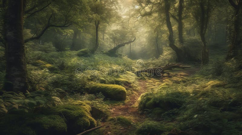 Subtle Shades of Green in a Forest Landscape. AI Generated Stock ...