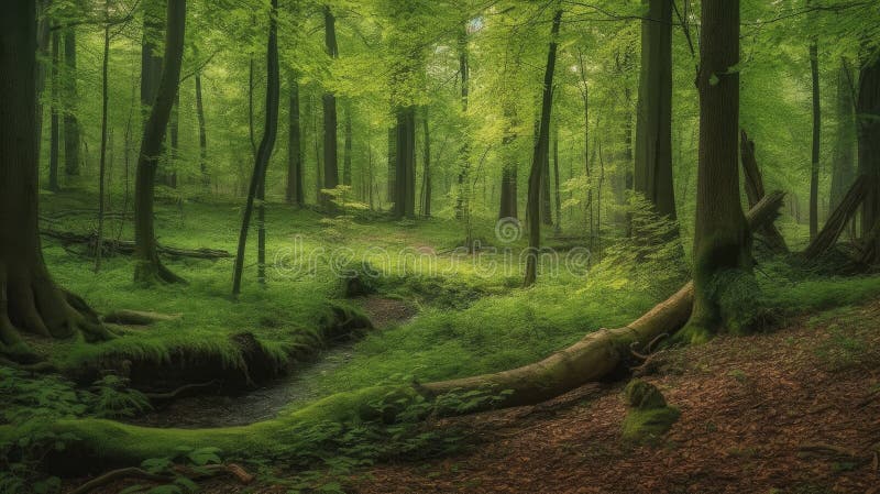 Subtle Shades of Green in a Forest Landscape. AI Generated Stock ...