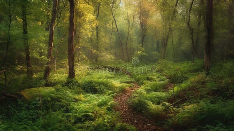 Subtle Shades of Green in a Forest Landscape. AI Generated Stock ...