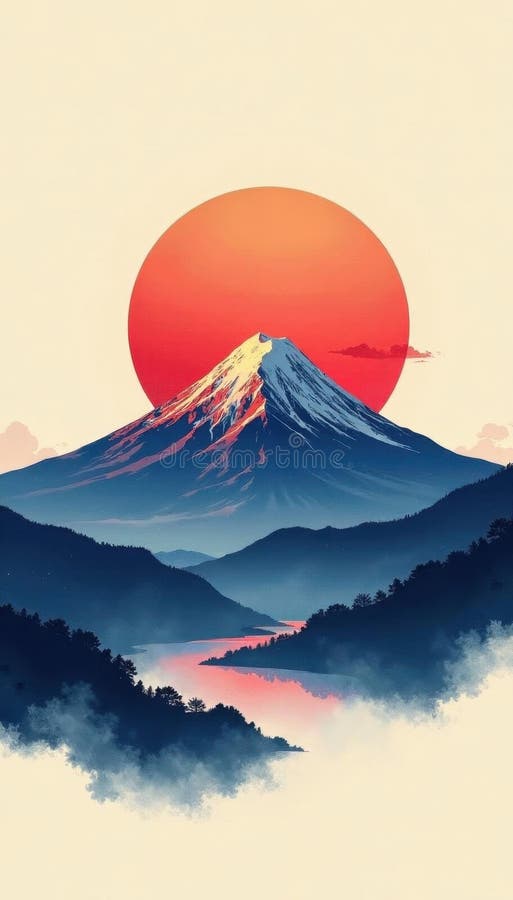 Subtle Single Line Drawing of Mount Fuji Silhouette, Symbol, Outline ...