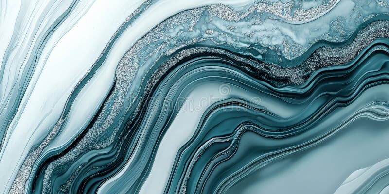 Subtle Teal and Silver Abstract Background with Fluid Metallic Lines ...