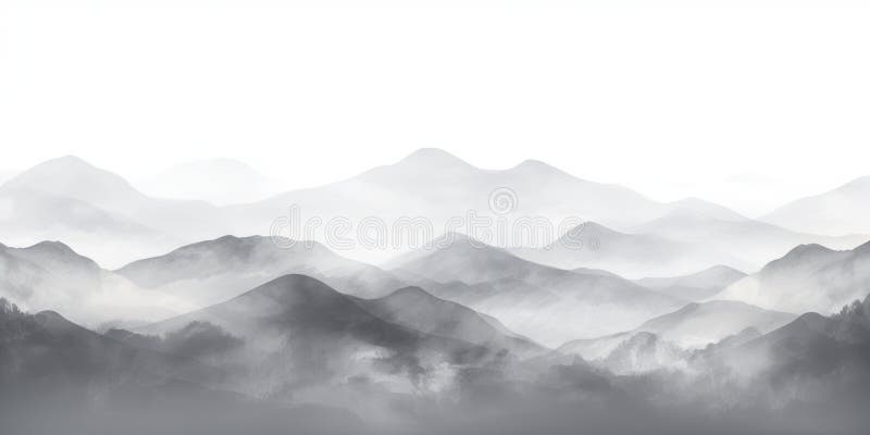 Subtle Textured Modern Art: Greyscale Gradient Watercolor Mountain ...