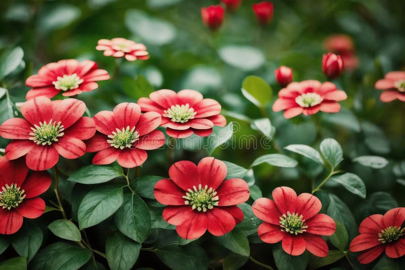 Subtle Textured Red and Green Painted Flowers on Dark Background.AI ...