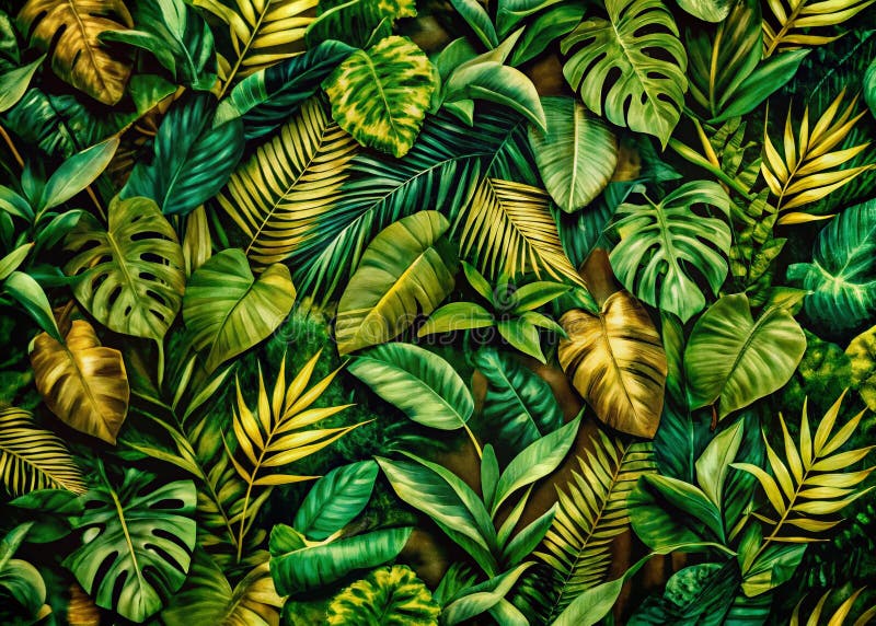 Subtle Tropical Camouflage Fabric a CloseUp Exploration of Green Leaf ...